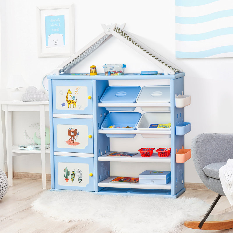 Zoomie Kids Zhang Kids Toy Organizer And Storage Book Shelf With Shelves Storage Cabinets Storage Boxes And Storage Baskets Blue Wayfair